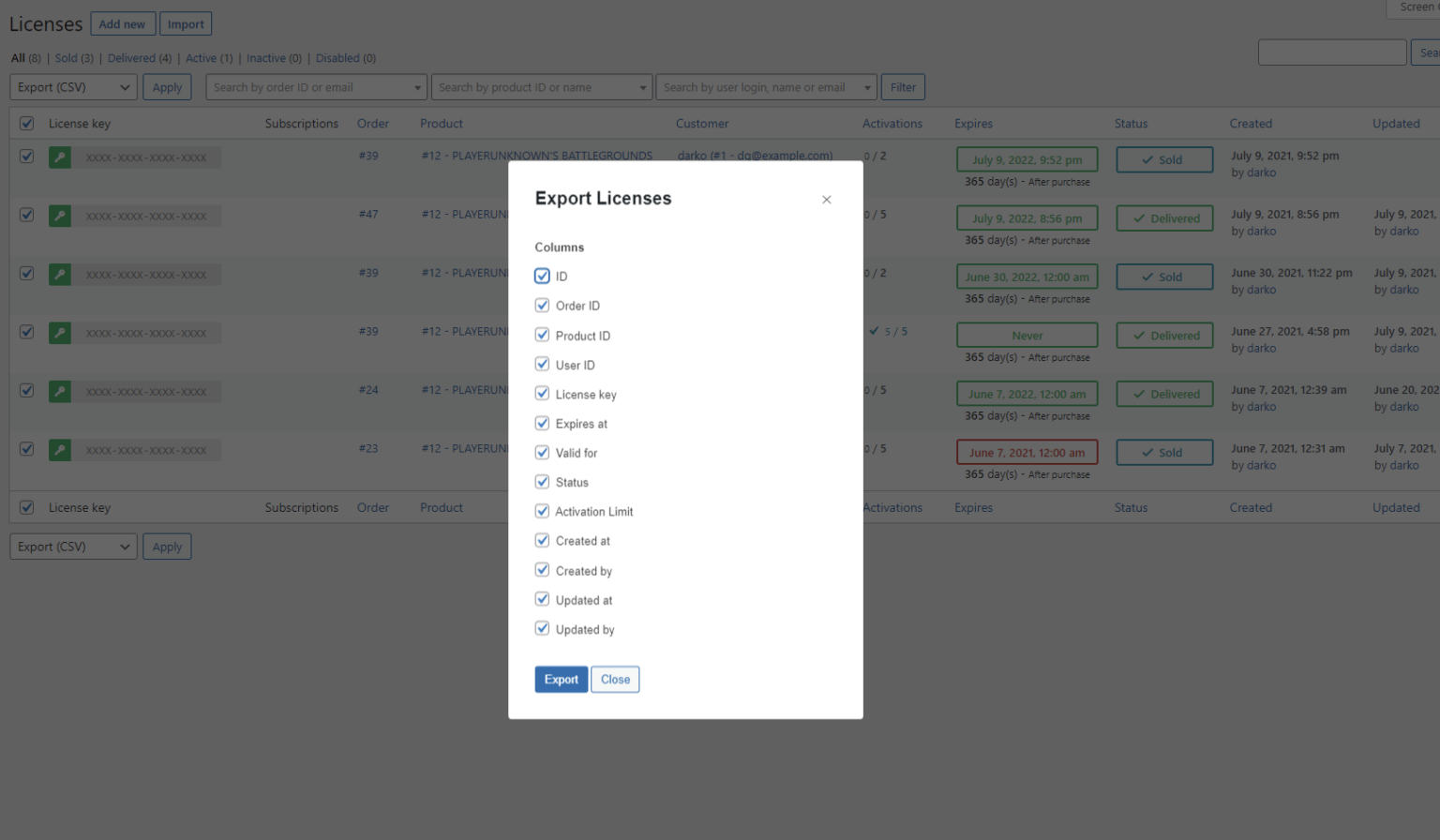 Import/Export - Digital License Manager