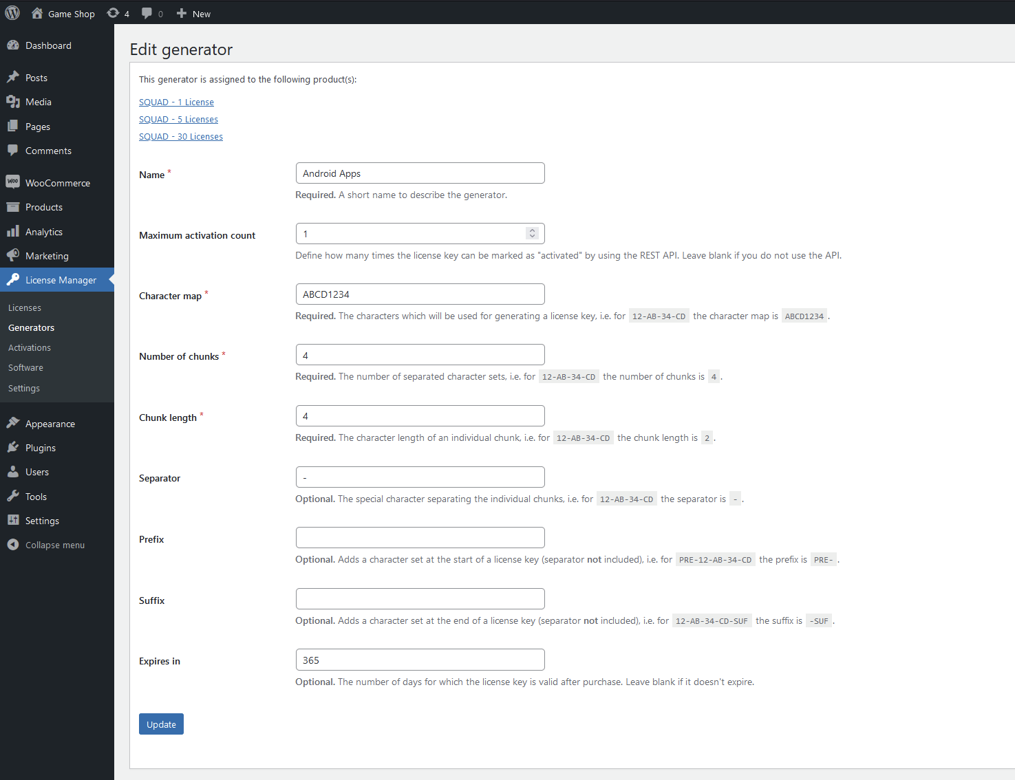Generators - Digital License Manager