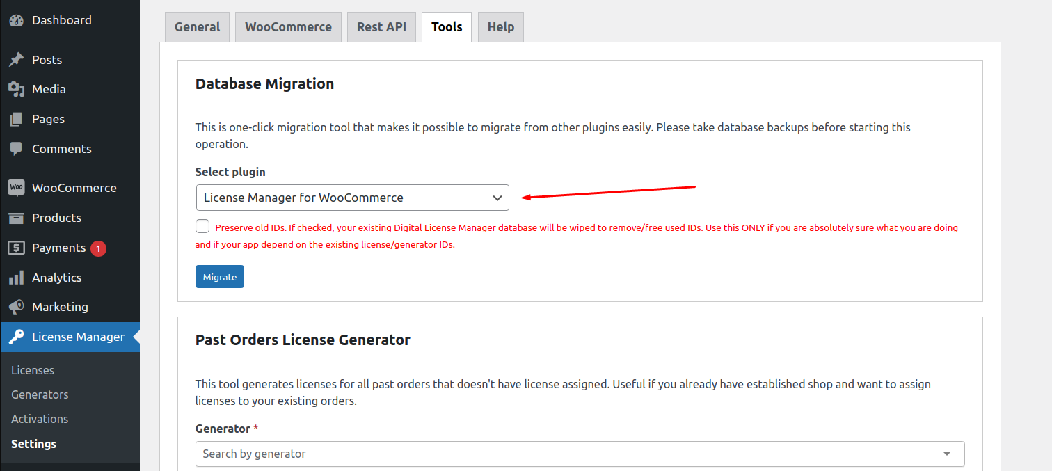 Migrate from License Manager for WooCommerce - Digital License Manager