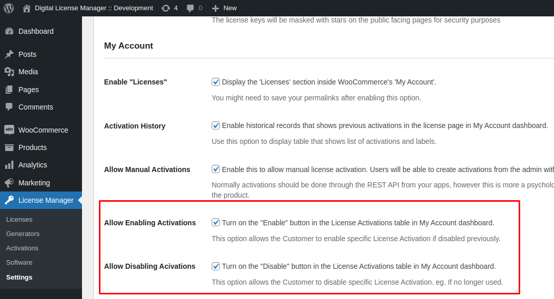 Activations Table - Digital License Manager