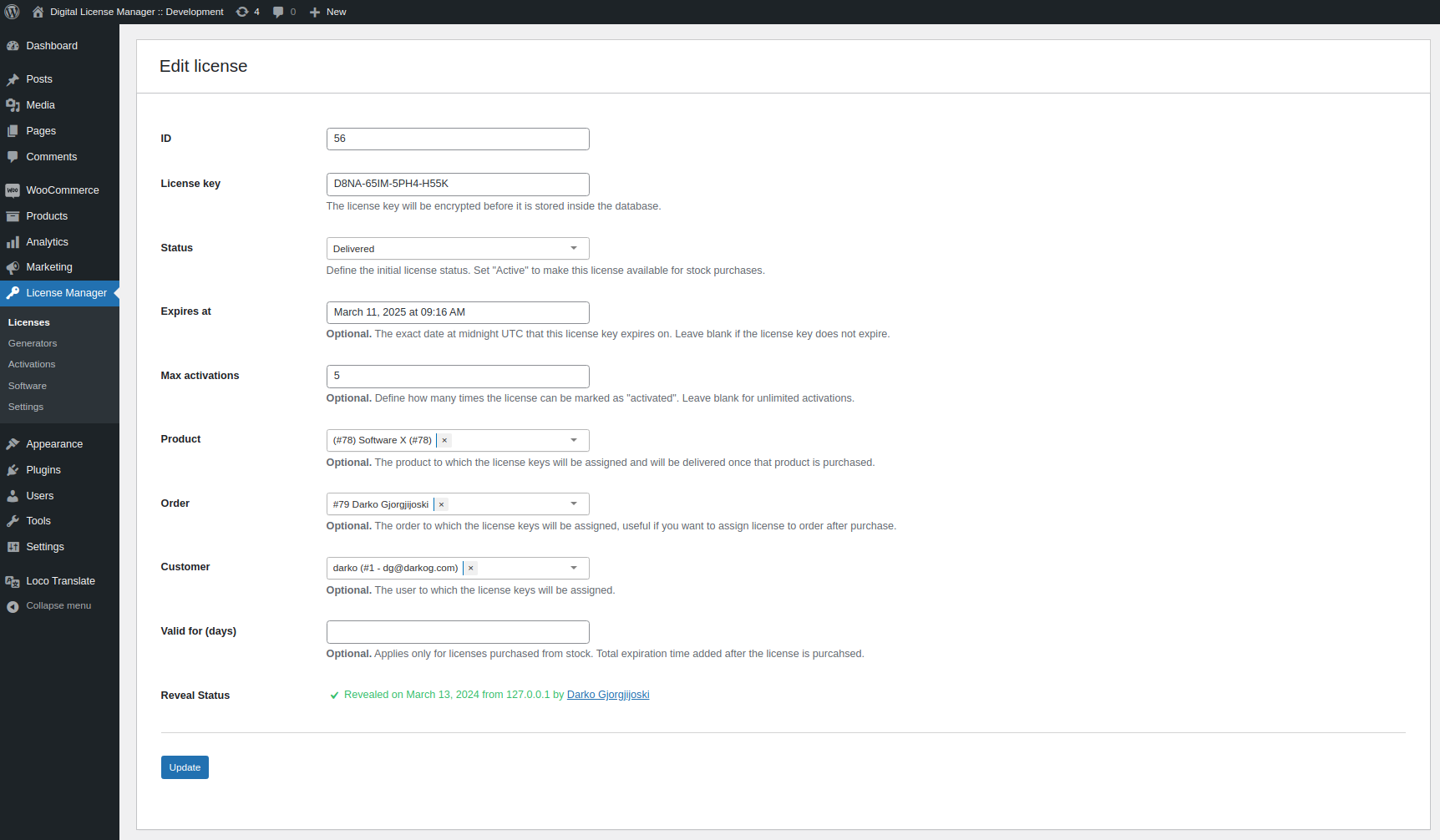 License Revealing - Digital License Manager
