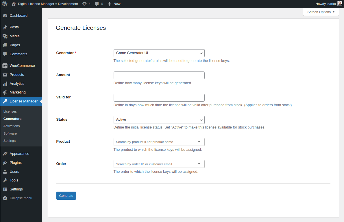 Bulk Generate - Digital License Manager