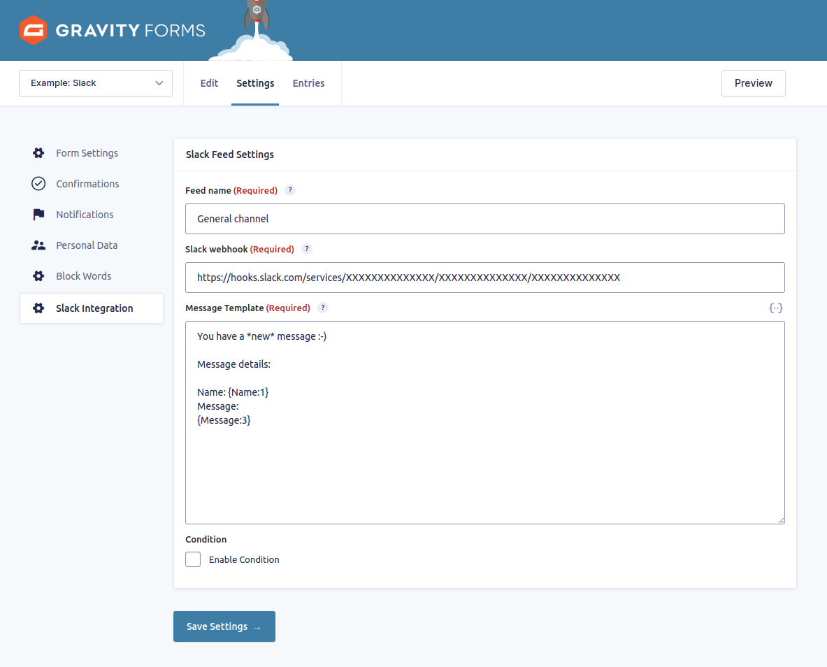 Form Setup Gravity Forms Slack Integration