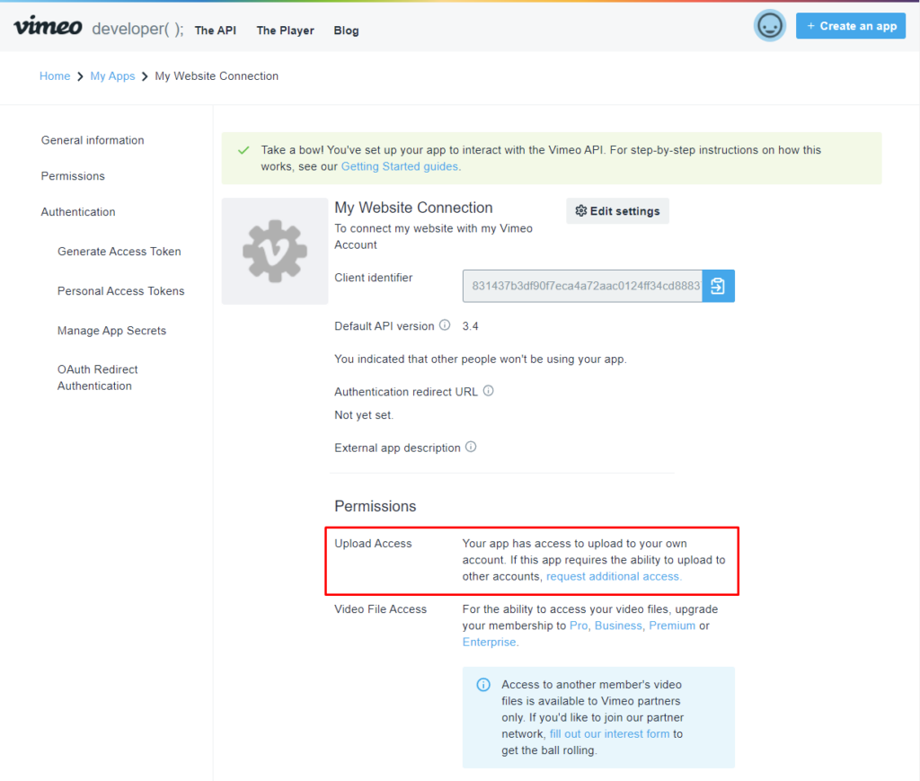 Configuration - Video Uploads for Vimeo